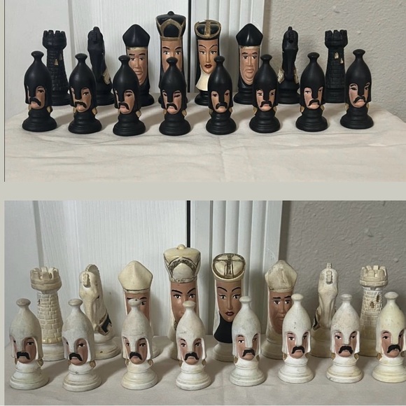 Games | Vintage Set Duncan Medieval Ceramic Hand Painted Chess Pieces ...